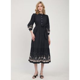 Beverly Hills Polo Club | Embroidered Mandarin Collar Midi Dress | 6TH ...
